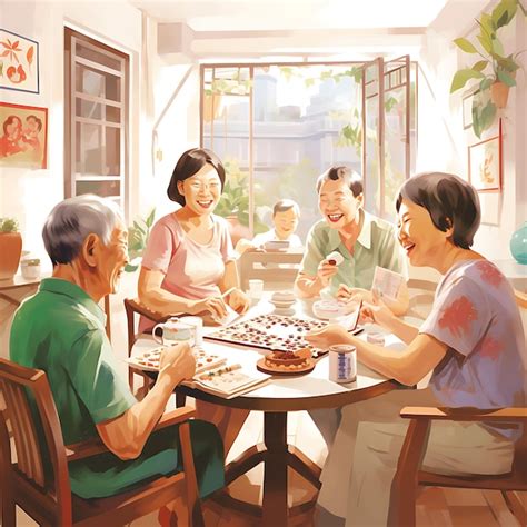 Premium Ai Image Watercolor Art Of Playing Mahjong Elder Relatives