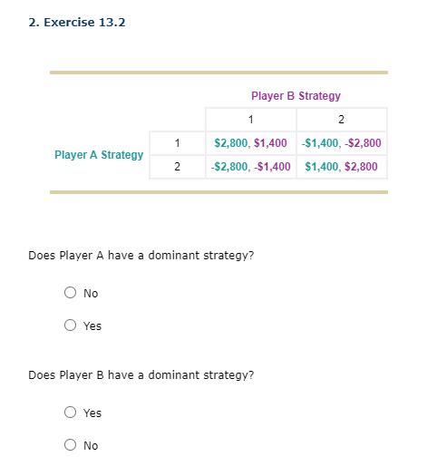 Solved Exercise 132does Player A Have A Dominant