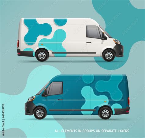 Editable Van Mock Up With Abstract Blue Branding Graphics Design Van