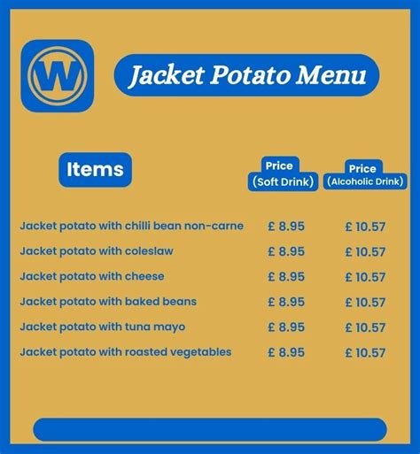 Wetherspoon Jacket Potato Menu With Prices