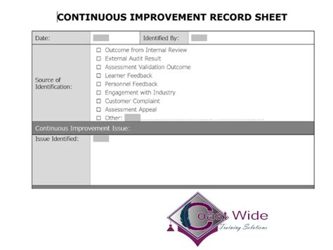 Continuous Improvement Record Sheet Form