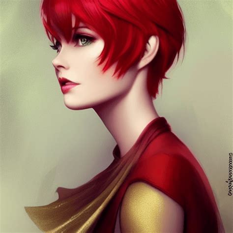 Prachtige Magische Kwaadaardige Prinses Pixie Cut Short Red Hair Gold