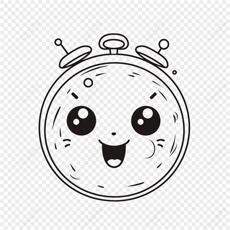 著色頁小卡通形象的快樂時鐘與眼睛和微笑輪廓素描 向量線描eps圖案素材免費下載，可愛卡通圖片，尺寸4267 × 4267px Lovepik