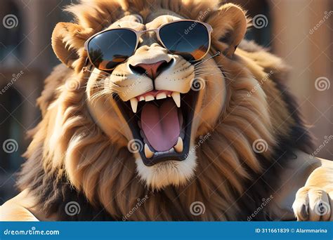caricature of a very large toothy smiling lion with a wide smile lion