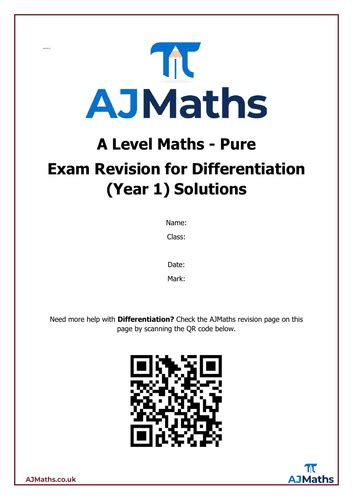 A Level Maths Exam Revision For Differentiation Year 1 Teaching