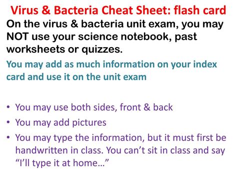 Ppt Virus And Bacteria Cheat Sheet Flash Card Powerpoint Presentation