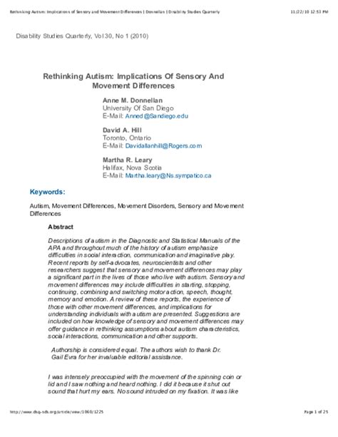 Pdf Rethinking Autism Implications Of Sensory And Movement Differences