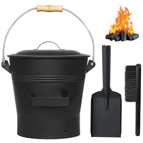 Ash Bucket With Lid Shovel And Hand Broom 26 Gallon Fireplace Metal