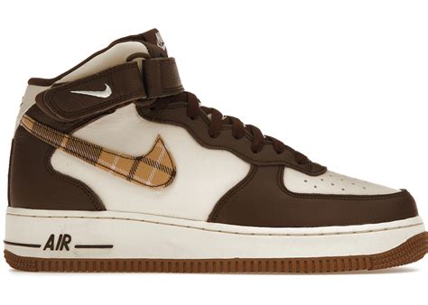 Nike Air Force 1 Mid 07 Brown Plaid Mens Dv0792 100 Us