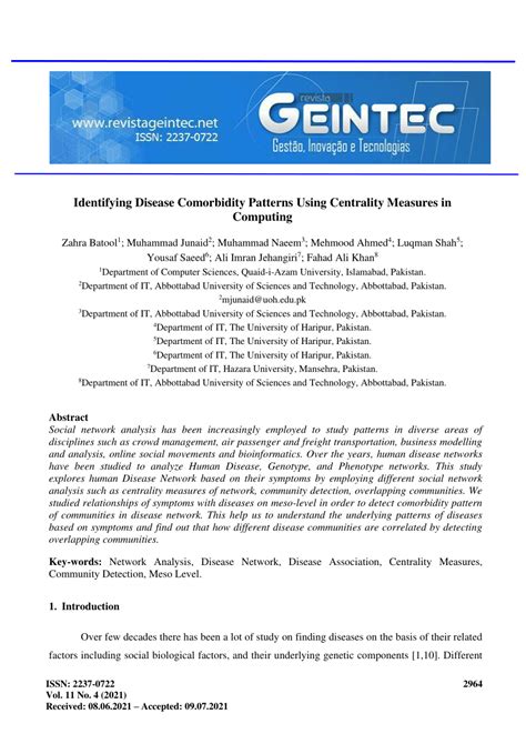 Pdf Identifying Disease Comorbidity Patterns Using Centrality Measures In Computing