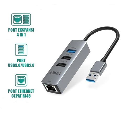 Jual ROBOT HEA100 USB Hub 4 In 1 USB 3 0 2 0 Ethernet Adapter To RJ45 LAN Shopee Indonesia