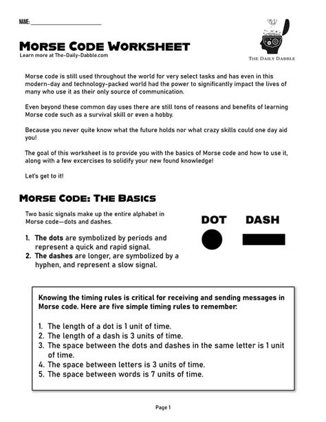 Printable Morse Code Practice Worksheet Download The Daily Dabble