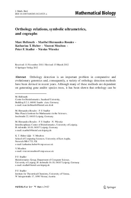 Pdf Orthology Relations Symbolic Ultrametrics And Cographs