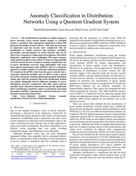 Pdf Anomaly Classification In Distribution Networks Using A Quotient