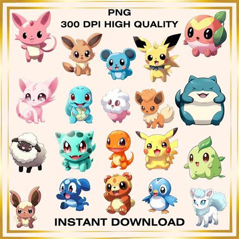 20 Kawaii Pokemon Png Bundle Cute Chibi Characters Clipart For Shirts