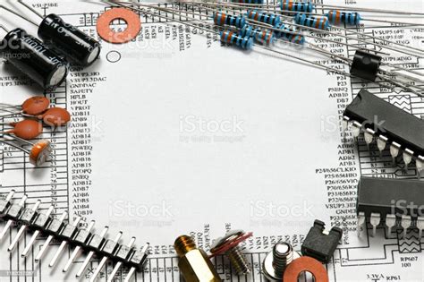 White Blank Space And Closeup Of Electronic Components Unit Part Circuit Diagram Computer