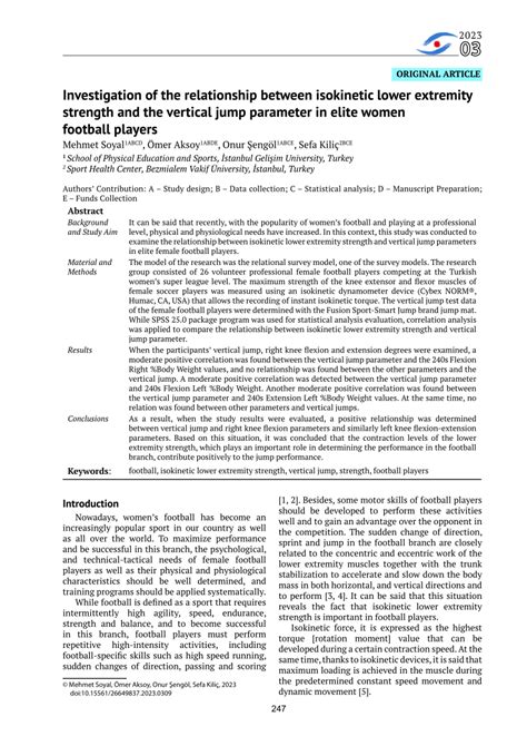 Pdf Investigation Of The Relationship Between Isokinetic Lower Extremity Strength And The