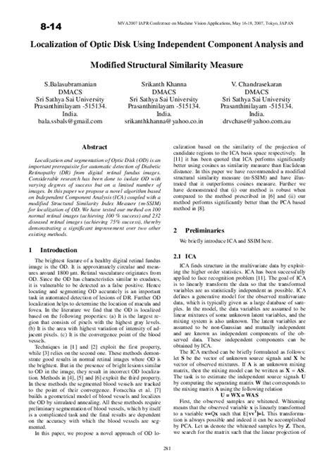 Pdf Localization Of Optic Disk Using Independent Component Analysis And Modified Structural