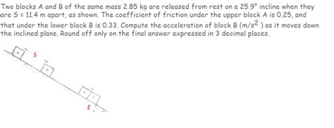 Solved Two Blocks A And B Of The Same Mass 2 85 Kg Are