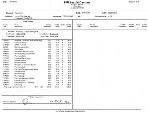 Transcript Of Grades