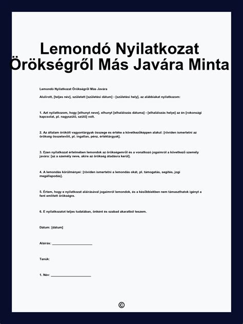 Lemondó Nyilatkozat Örökségről Más Javára Minta