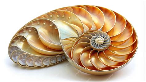 nautilus shell cross section symmetry spiral fibonacci sequence half slice natural pattern