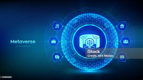 메타버스 가상 세계 기술 개념 3d 시각화 및 시뮬레이션 인공지능 증강 현실 및 가상 기술 육각형 격자 구 배경입니다 벡터 일러스트레이션 0명에 대한 스톡 벡터 아트 및