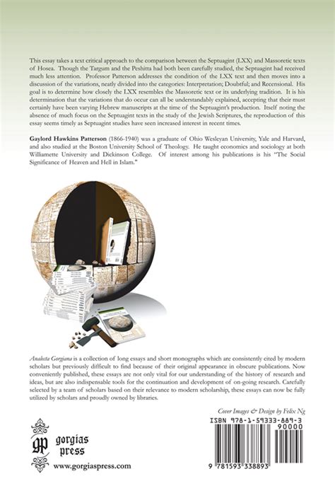 Gorgias Press The Septuagint Text Of Hosea Compared With The