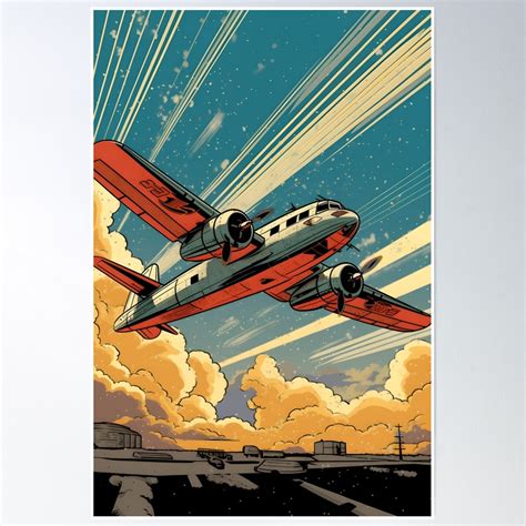 Silver Plane Vintage Comic Style Poster With 1950s Plane Poster In