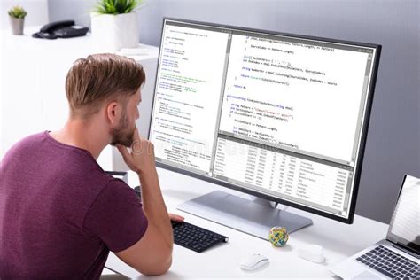 man programming code on computers stock image image of page internet