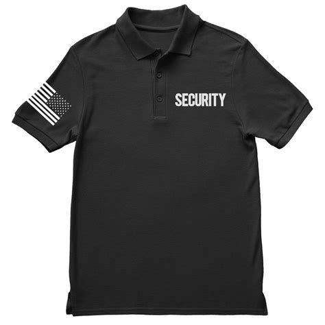 Mens Security Polo Shirt Front Back Print Solid Usa Flag Sleeve Bla