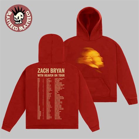 Zach Bryan With Heaven On Top Tour 2026 Merch With Dates Back Red