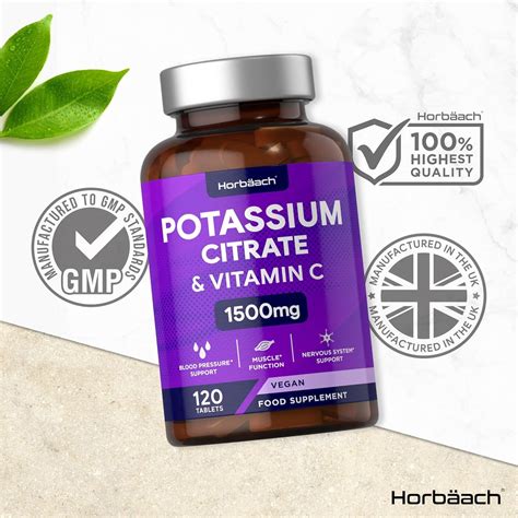 Potassium Citrate 1500mg With Vitamin C 120 Vegan Tablets High