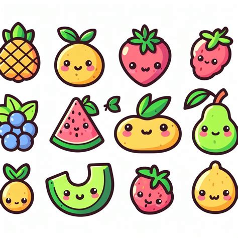 Cute Kawaii Fruits Stickers Kawaii Fruit Drawing Cute Fruit Doodles