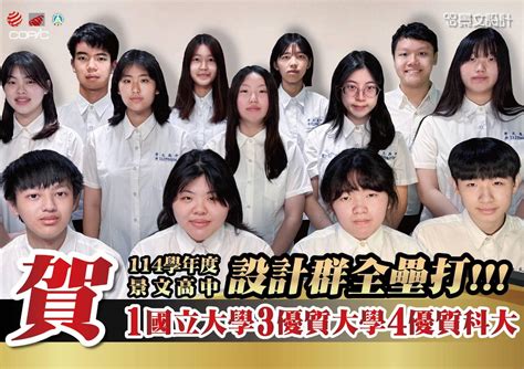 景文雙語中學 🎉景文高中設計群今年的升學率再次創下了令人驕傲的佳績！這不僅是學生們努力的成果，更是學校全體師生共同奮鬥的結果，期待未來能有更多的學子，在這片土地上開創屬於他們的輝煌