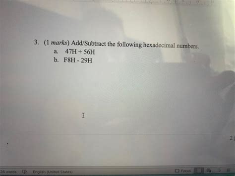 solved 3 1 marks add subtract the following hexadecimal