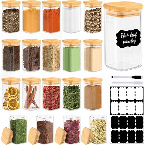 Tbwind 20 Pack 8 Oz Square Glass Spice Jars With Lids And