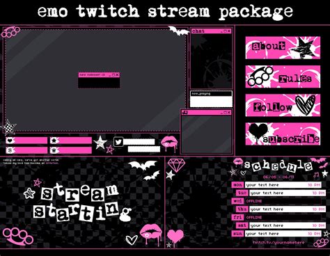 Emo Animated Stream Package Twitch Overlay Pink Black Custom Vtuber Setup Goth Pop Punk
