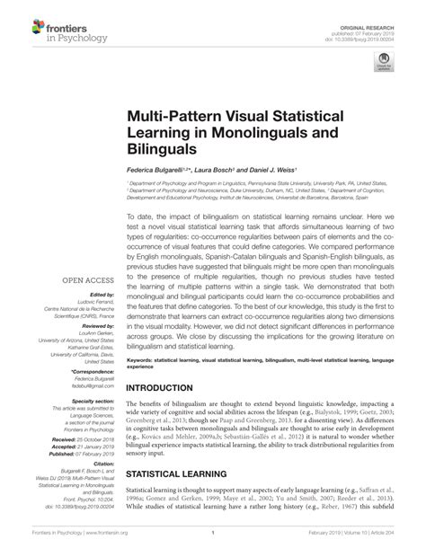Pdf Multi Pattern Visual Statistical Learning In Monolinguals And