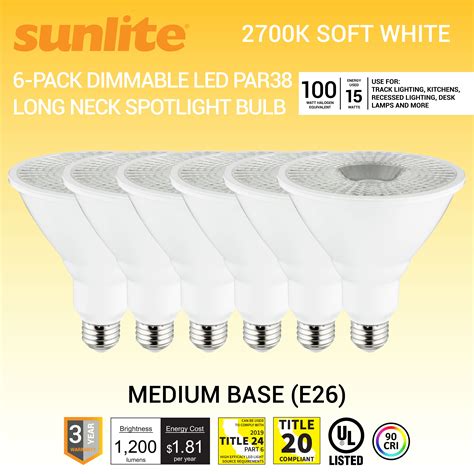 Sunlite Led Par38 Long Neck Spot Light Bulb 15 Watts 100w Halogen Eq