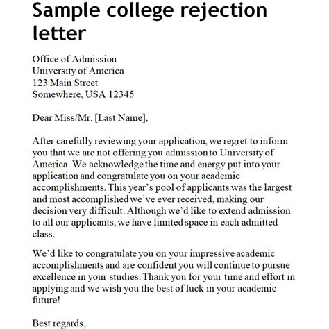 10 Free College Rejection Letter Templates Word