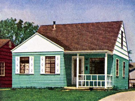 1950s House Exterior With Blue And White Trim 1950s Home Design