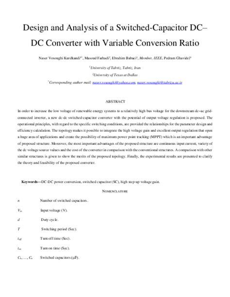 Pdf Design And Analysis Of A Switched Capacitor Dc Dc Converter With Variable Conversion Ratio