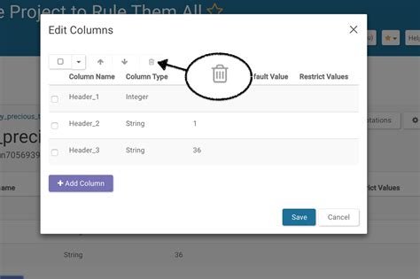 to delete columns click on the schema button from there click the