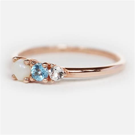 Triple Birthstone Ring Triple Stone Ring 3 Birthstone Ring Etsy