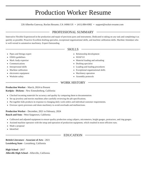 Production Worker Resumes Rocket Resume