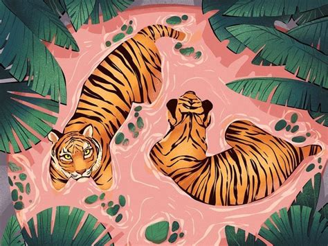 Relaxing Tigers Illustration By Tubikarts Pinterest Tiger Drawing