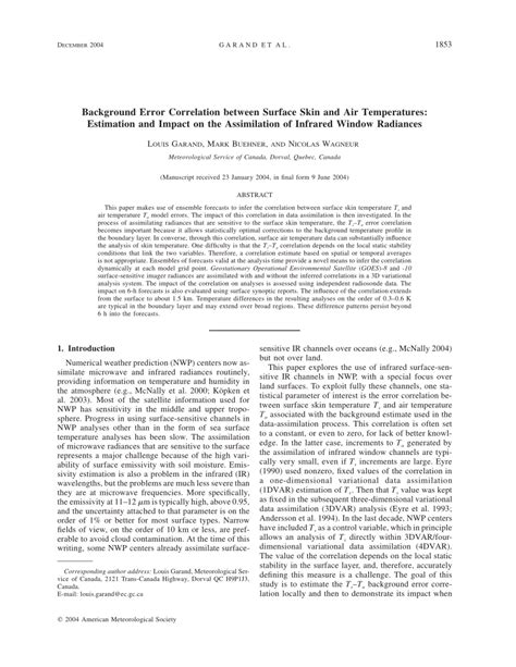 Pdf Background Error Correlation Between Surface Skin And Air