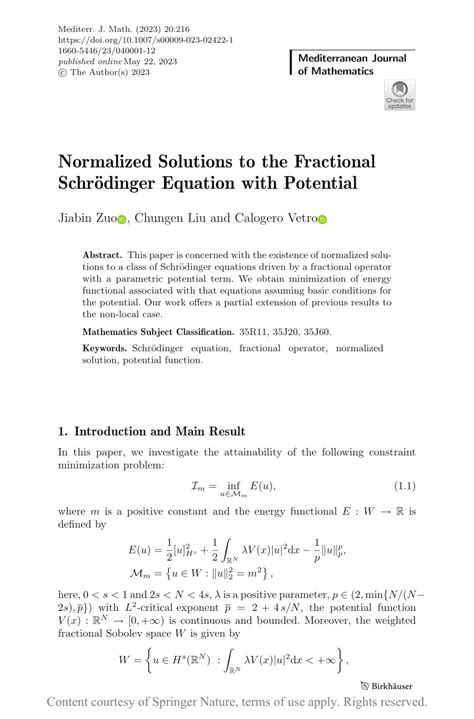Pdf Normalized Solutions To The Fractional Schrödinger Equation With