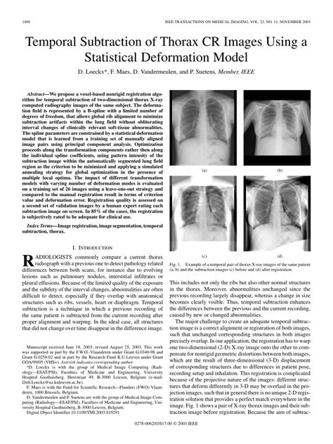 Pdf Temporal Subtraction Of Thorax Cr Images Using A Statistical Deformation Model